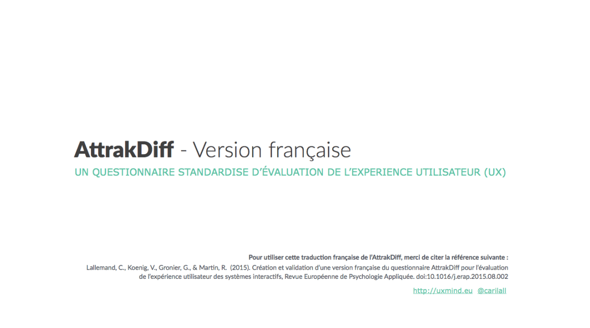 Outil – Questionnaire UX AttrakDiff version française – Carine Lallemand